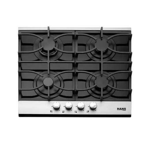 Hans Gas Built-In Hob 4 Burner 60 cm Black Aluminium Control Panel Gla