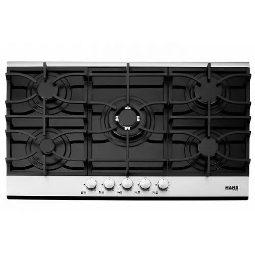 Hans Gas Built-In Hob 5 Burner 90 cm Black Aluminium Control Panel Gla